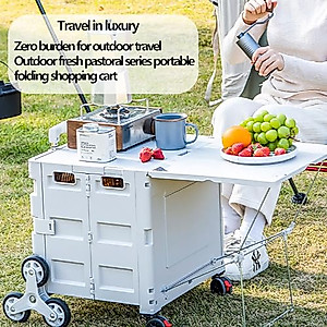 RINGGLO Collapsible Foldable Wagon Cart Outdoor Utility Wagon with Wheels, with Adjustable Push Pulling Handles,Big Wheels for Shopping, Picnic, Camping,Beige