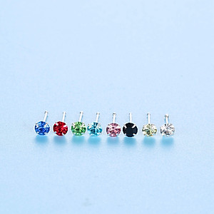 Sllaiss 8Pcs 22G Sterling Silver Nose Rings Studs Pin for Women Men 3MM Mix Color Round Czech Crystal Nose Body Piercing Jewelry