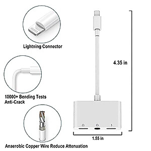 Headphone Adapter Compatible for iPhone iPad 3.5mm Headphone Audio Jack Splitter with Charging Port