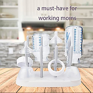 Baby Bottle Drying Rack, Small Portable Bottle Dryer Holder for Nipples, Cups, Pump Parts and Accessories, Updated (White)