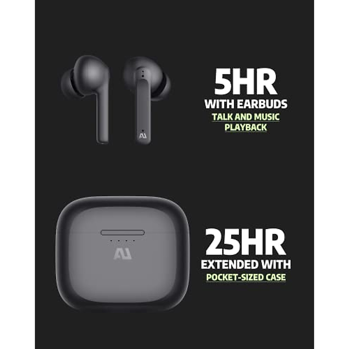 ausounds Wireless Earbuds, Bluetooth, Touch Control, Dual Mics, Workout Sweat Resistant(Black)