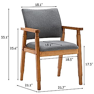 thksbought Mid Century Modern Walnut Dining Chairs Wood Arm Grey Fabric Kitchen Cafe Living Room Decor Furniture