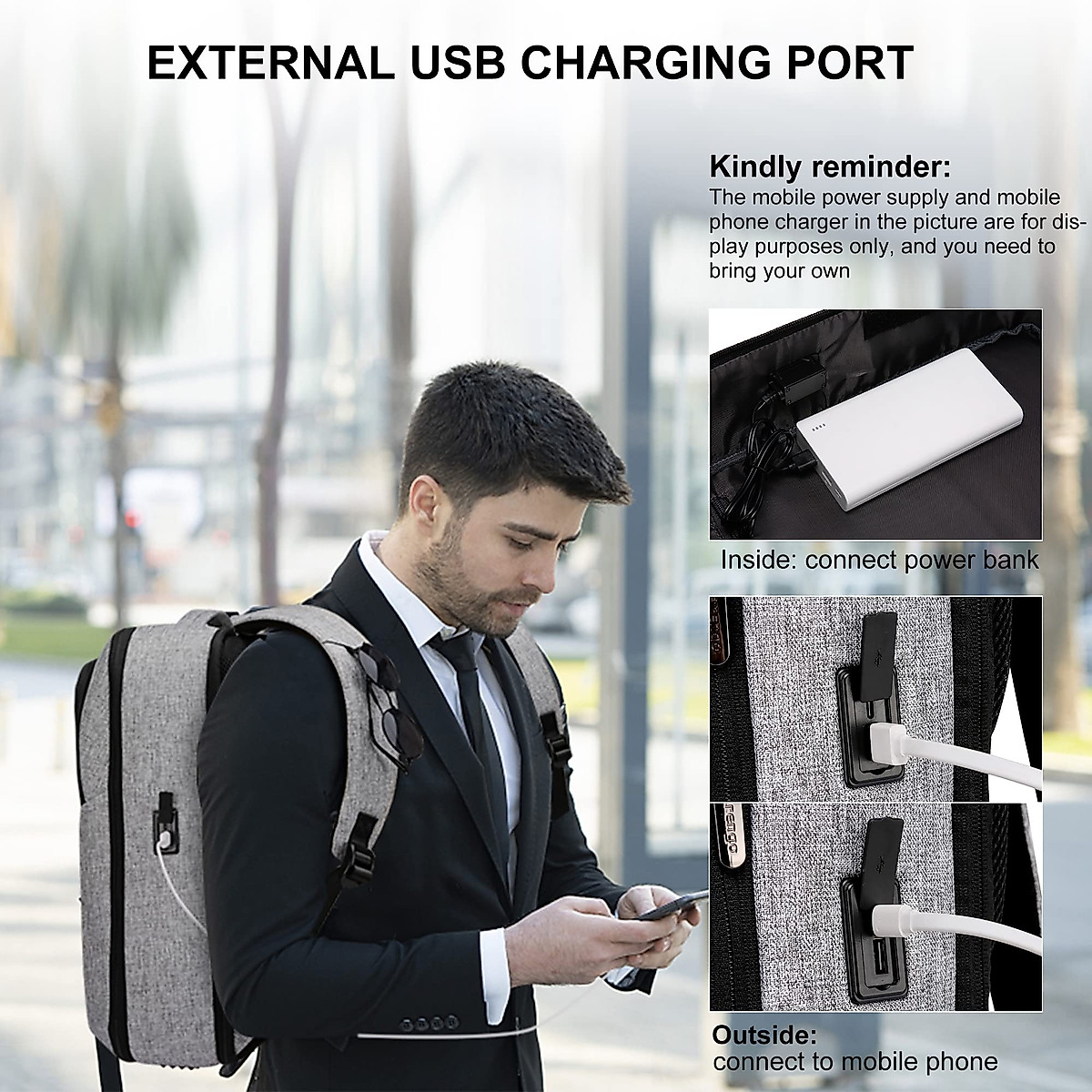 Marengo Smart Safe Business Travel Backpack with USB Charger Ebags for Men Women Office Work Mochilas Para Waterproof, Anti-Theft, Airline Approved, Fits 15.6" Laptops,Multi Compartment Backpack,Gray