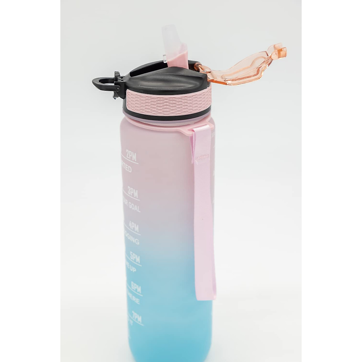 Motivational Water Bottle with Straw (100% BPA & Toxin Free) (Blue/Pink)