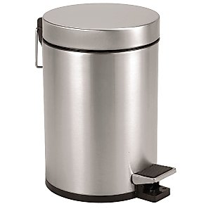 Axentia Cosmetic Bin Stainless Steel Matte Brushed & Rustproof Pedal Bin 3 L Cosmetic Rubbish Bin with Lid Rubbish Bin with Pedal Bin for Bathroom & Toilet, Silver/Black, 17 x 17 x 25 cm