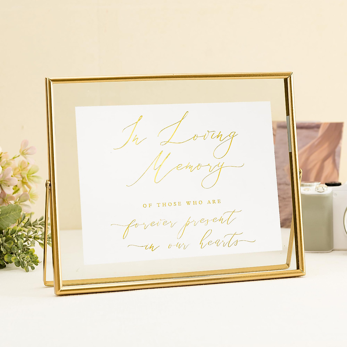 Calculs Horizontal Gold Floating Picture Frame In Loving Memory Wedding Display Signs Place Card/Menu Holder Party Décor for Reception Table Centerpiece 10"(L) x 8"(H)