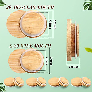 40 Pieces Bamboo Mason Jar Lids Storage Canning Jar Lids 20 Pcs Regular Mouth 20 Pcs Wide Mouth Wooden Mason Jar Lids Reusable Bamboo Lids for Mason Jars for Home Kitchen, 2 Sizes