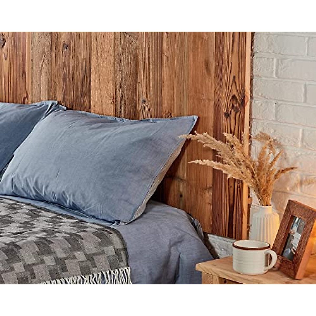 Brown Headboard Farmhouse King Size Bed Headboard Hanging Reclaimed Barnwood Head The Bed Wall Mount Panels Only Vintage Style Rustic Boho Chic Light Plank Wood Board Bedroom Furniture (King Size)