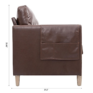 79.5" PU Leather Sofa Couch, 3 Seater Sofa Couch with Side Pocket, Modern Upholstered Comfortable Sofa Solid Wood Soft Cushions, Durable and Long-Lasting, Sofa Couch for Living Room