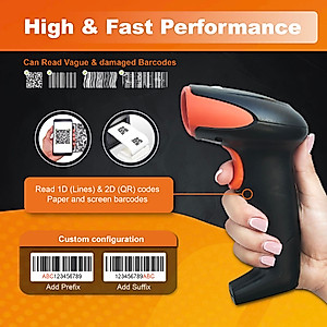 SOLUX 1D 2D Compact Barcode Scanner - Barcode Scanner Wireless & Wired QR Code Scanner - Bluetooth Scanner with USB & USB-C Receiver - Wireless Scanner Barcode Plug & Play