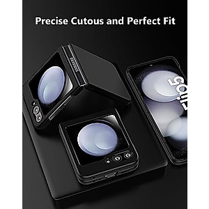 Cresee Case for Samsung Galaxy Z Flip 5 (2023) with Cover Screen Protector, Thin Hard PC Phone Case for Galaxy Z Flip5 - Black+Glass
