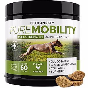 Pet Honesty PureMobility Glucosamine for Dogs - Premium Dog Joint Supplement Support with Glucosamine, Green-Lipped Mussel, Collagen & Turmeric - Advanced Hip & Joint Chews & Pet Joint Support - 60ct