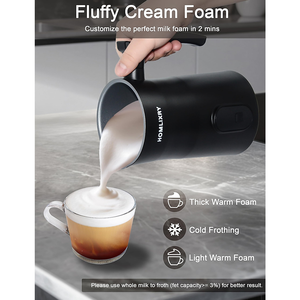 Electric Milk Frother, 4 in 1 Milk Frother and Steamer, 11.8oz/350ml Automatic Warm and Cold Foam Maker, Auto Shut-Off, Coffee Frother for Coffee, Latte, Cappuccino, Macchiato, Hot Chocolate(Black)