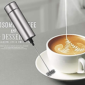 Milk Frother Handheld Battery Operated, Coffee Frother for Milk Foaming, Latte/Cappuccino Frother Mini Frappe Mixer for Drink, Hot Chocolate, Stainless Steel Silver