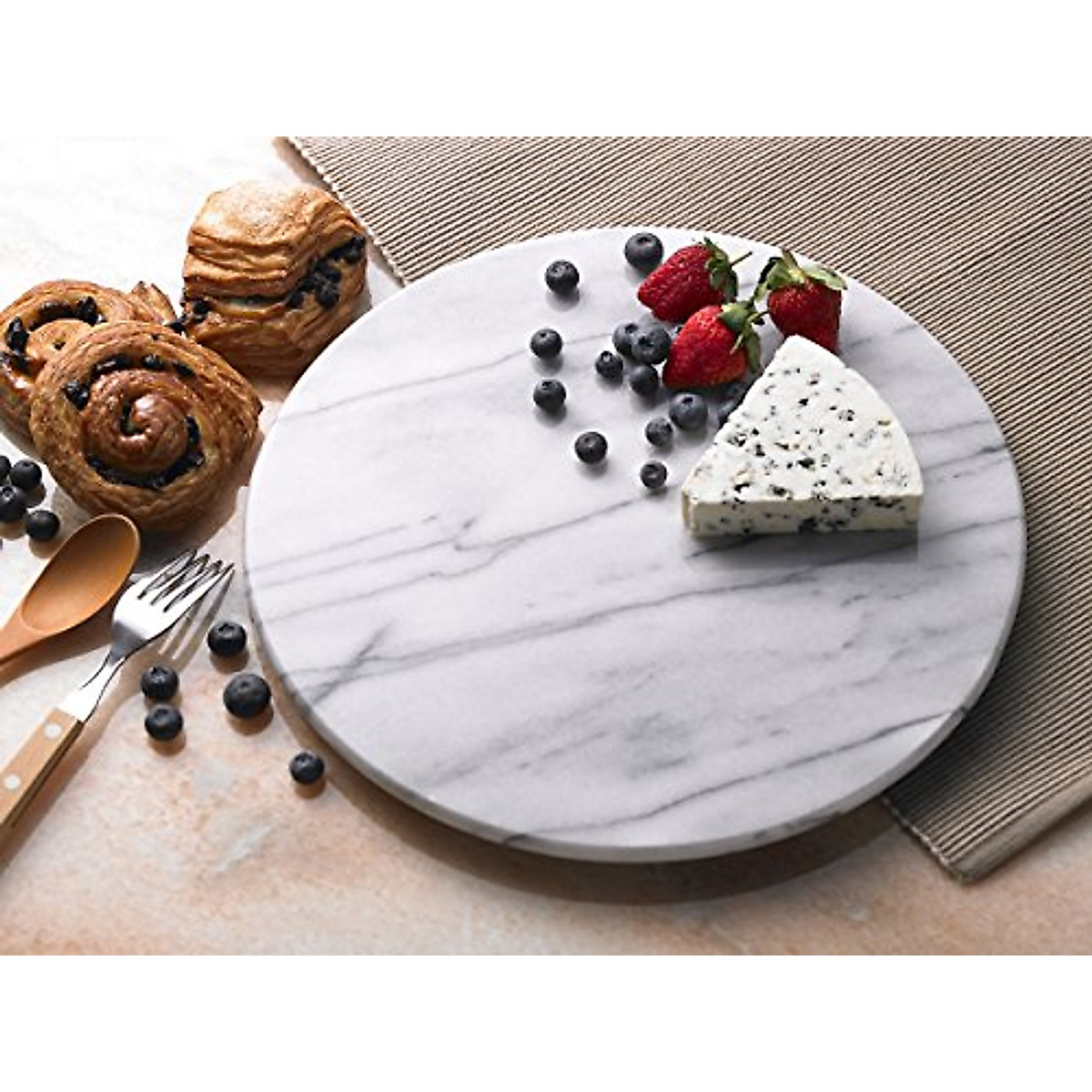 Creative Home Natural Marble Round Serving Board Charcuterie Board Cheese Dessert Bread Serving Platter For Kitchen Baking Party Serving, 12" Diam. x 1" H, Off-White (color may vary)