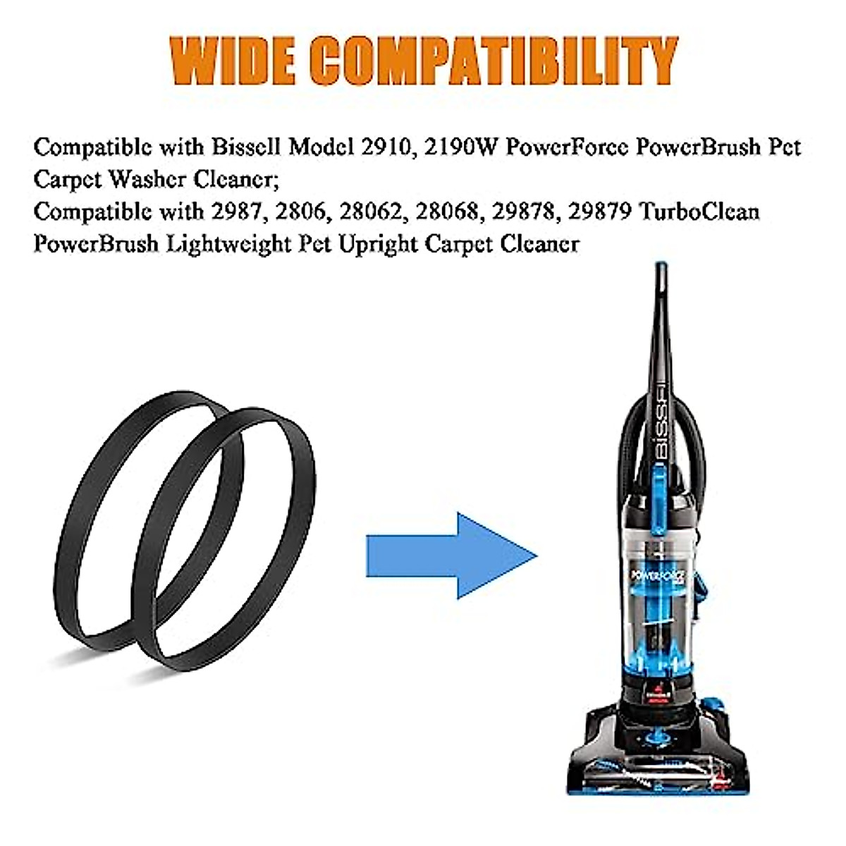 Aetwhy Replacement Belts Vacuum Cleaner Belts Compatible with Bissell Model 2910, 2987, 2806 PowerForce and TurboClean PowerBrush Flat Pump Belt Replace Part 1606428 (2 Pack)