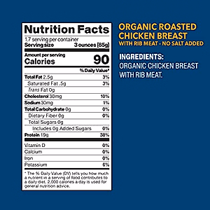 Wild Planet Organic Roasted Chicken Breast, Skinless and Boneless, No Salt Added, 100% chicken breast, 5 Ounce