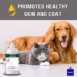 Horizon Animal Care Omega V3 Fish Oil for Dogs & Cats - Liquid Supplement with EPA DHA Essential, Omega-3 Blend Promoting Skin, Coat, and Joint Health Natural Pets - 8 oz Bottle