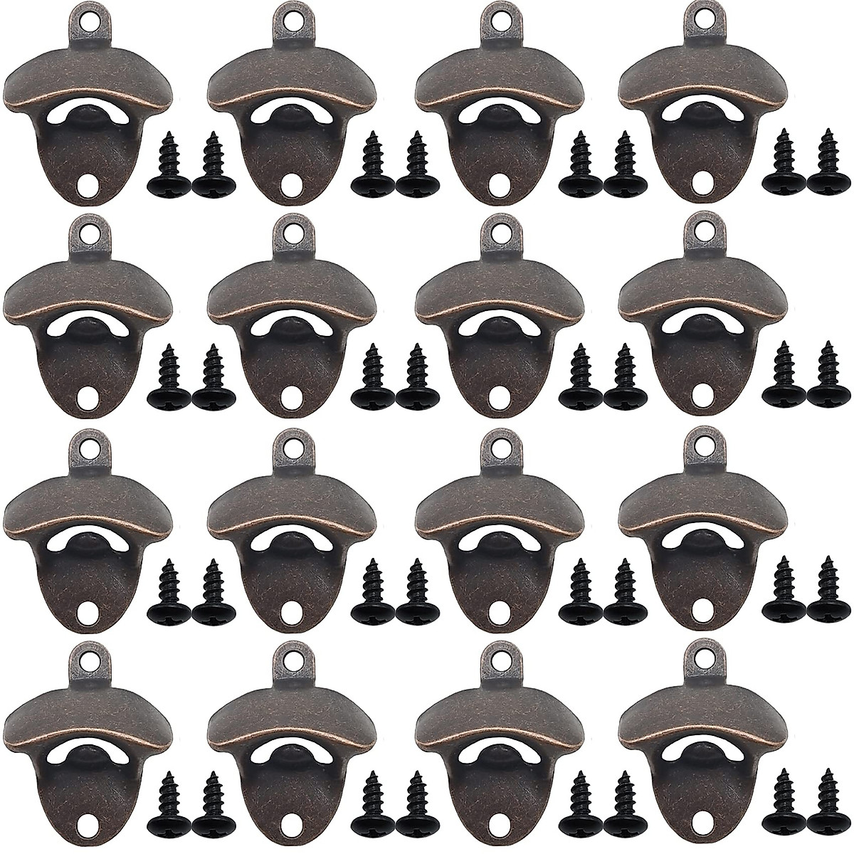 YOOHUA 16PCS Wall Mount Bottle Opener Kit with Screws, Vintage Rustic Bar Bottle Opener Wall Mount Rustic Beer Cap Opener with Mounting Screws for Kitchen Cafe Bars(Red Bronze)