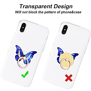 TACOMEGE Transparent Clear Phone Holder Ring Grips for iPhone Samsung Galaxy, Finger Ring Stand for Smartphones Tablets Cases (Round-Rose Gold-Crystal)