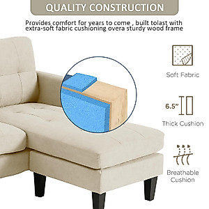 Grepatio Convertible Sectional Sofa Couch, L-Shaped Couch Sofa with Modern Linen Fabric for Living Room Small Space (Beige)