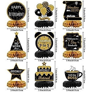 9PCS Retirement Party Decorations, Black and Gold Retirement Table Decorations, Retirement Centerpieces for Table, Retirement Decor for Retirement Party Men and Women