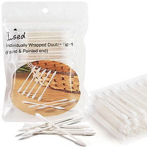 Lsed, Cleaning swabs for Commercial uses, 100 Count Natural Cotton Buds, Individually Wrapped Double Tipped Cotton Tips for Ear, Beauty Care, Cleaning (Round & Pointed Shape Cotton Heads)