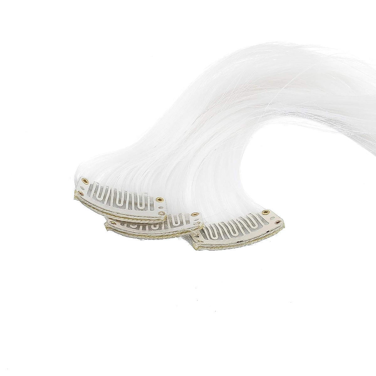 SWACC 12 Pcs Curly Wavy One Color Party Highlights Clip on in Hair Extensions Colored Hair Streak Synthetic Hairpieces (White)