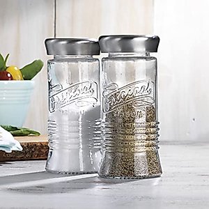 MosJos Mason Jar Salt and Pepper Shaker - Rustic Glass Condiment Dispenser Set with Metal Iron Caps. 5 Ounce Capacity Vintage Mason Jars. (Original Mason Salt & Pepper Shaker)