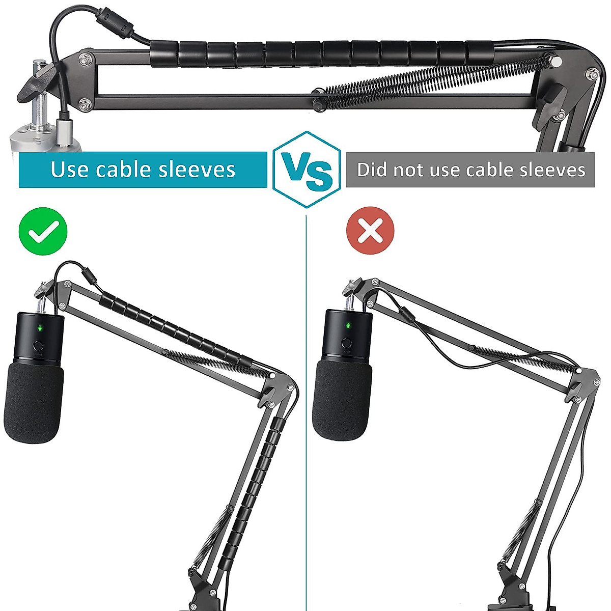 Razer Seiren X Mic Boom Arm Stand with Pop Filter, Compatible with Razer Seiren X USB Microphone with Cable Sleeve by SUNMON