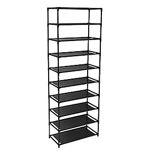 DESIGNSCAPE3D 10-Tier Stackable Shoe Rack - Portable Organizer for Entryway or Porch with Stainless Steel Frame and Non-Woven Fabric Shelves (Black)