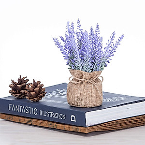 Artificial Mini Potted Flowers Plant Lavender for Home Decor Party Wedding Garden Office Patio Decoration (Linen 2set)