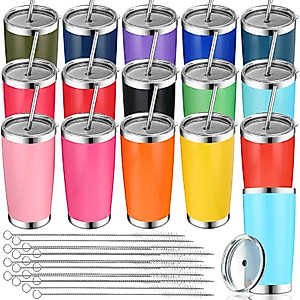 Thenshop 16 Pack Insulated Travel Tumblers Bulk 20 oz Stainless Steel Vacuum Travel Tumbler Cup with Lid and Straw Double Wall Vacuum Coffee Tumbler Cup Mugs for Cold and Hot Drinks, Mix Colors