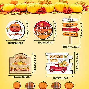 Thanksgiving Tiered Tray Decor Set Fall Tiered Tray Centerpiece Wooden Tabletop Signs Pumpkin Truck Spice Blocks Directional Sign Rustic Farmhouse Autumn Harvest Decorations (Pumpkin Style, 10 Pcs)