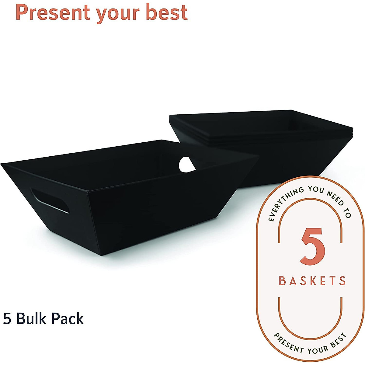 [5pk] 10x12 Black Baskets for Gifts Empty | Basket for Snacks | Large Rectangular Basket with Handles |Wine Gift Basket | Storage, Display, Gifts | Gift to Impress-Upper Midland Products