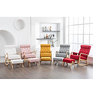 GNIXUU Glider Chair with Ottoman, Rocking Chair for Nursery, Upholstered Fabric Rocking Armchair Indoor with High Backrest for Living Room(Pink)