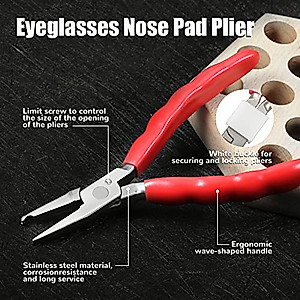 LEONTOOL 6 Inches Nose Pad Plier Adjusting Eyeglass Arms Frame Eyeglasses Repairing Plier Stainless Steel Optical Hand Tool Frames Clamp Repair Tool with Screwdriver and Glasses Cloth