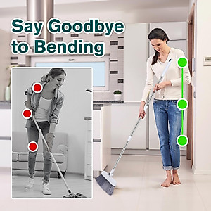 Broom and Dustpan Set, 3 in 1 Broom with Dustpan Combo Set Long Handle Dustpan and Broom for Sweeping Push Broom for Outdoor Brooms for Floor Bathroom and Kitchen