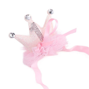 LINLULU 1st Birthday Crown Headband for Baby Girls - Elastic Pink Glitter Mini Crown, Princess Crown Headband, Tulle Bow Crown Baby Headband, Cake Smash Photo Prop (pink baby headband)