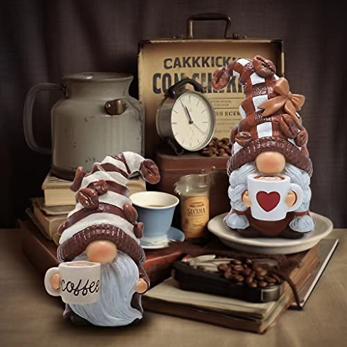 Hodao 2PCS Coffee Gnomes Coffee Bar Decor Accessories Spring Summer Swedish Tomte Elf Dwarf Figurines Spring Summer Gnome Decorations Gifts Fall Gnome Decor Indoor Home Decorations