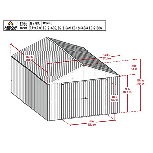 Arrow Shed Elite 12' x 16' Outdoor Lockable Gable Roof Steel Storage Shed Building, Anthracite