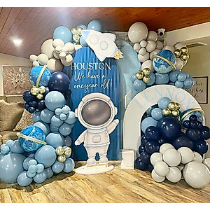 Navy Blue Balloon Garland Double Stuffed Dusty Blue White Sand Balloons Slate Blue Beige Cream Balloon Arch Kit Metallic Gold Balloons For Neutral Baby Shower Graduation Birthday Party Decoration