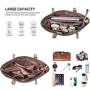 FOXLOVER Vegan Leather Tote Bags for Women Large Capacity Shoulder Bags Vintage Satchel Handbag Purse (Brown)