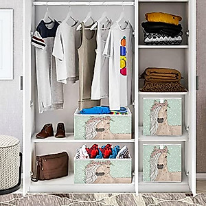 Kigai Flower Horse Storage Basket Cube Box Foldable Canvas Storage Basket for Clothes Storage,Toy Box,Home Storage
