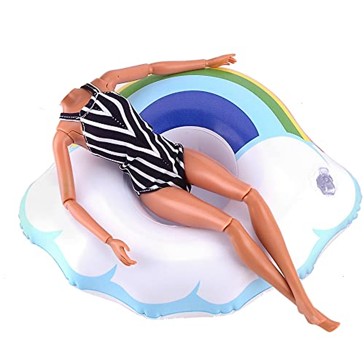 E-TING 5PCS Swim Ring Summer Fun Swimming Pool Float Raft Lilo Lifebuoy for 11.5 inch Dolls Toys Inflatable Floating Drink Holders
