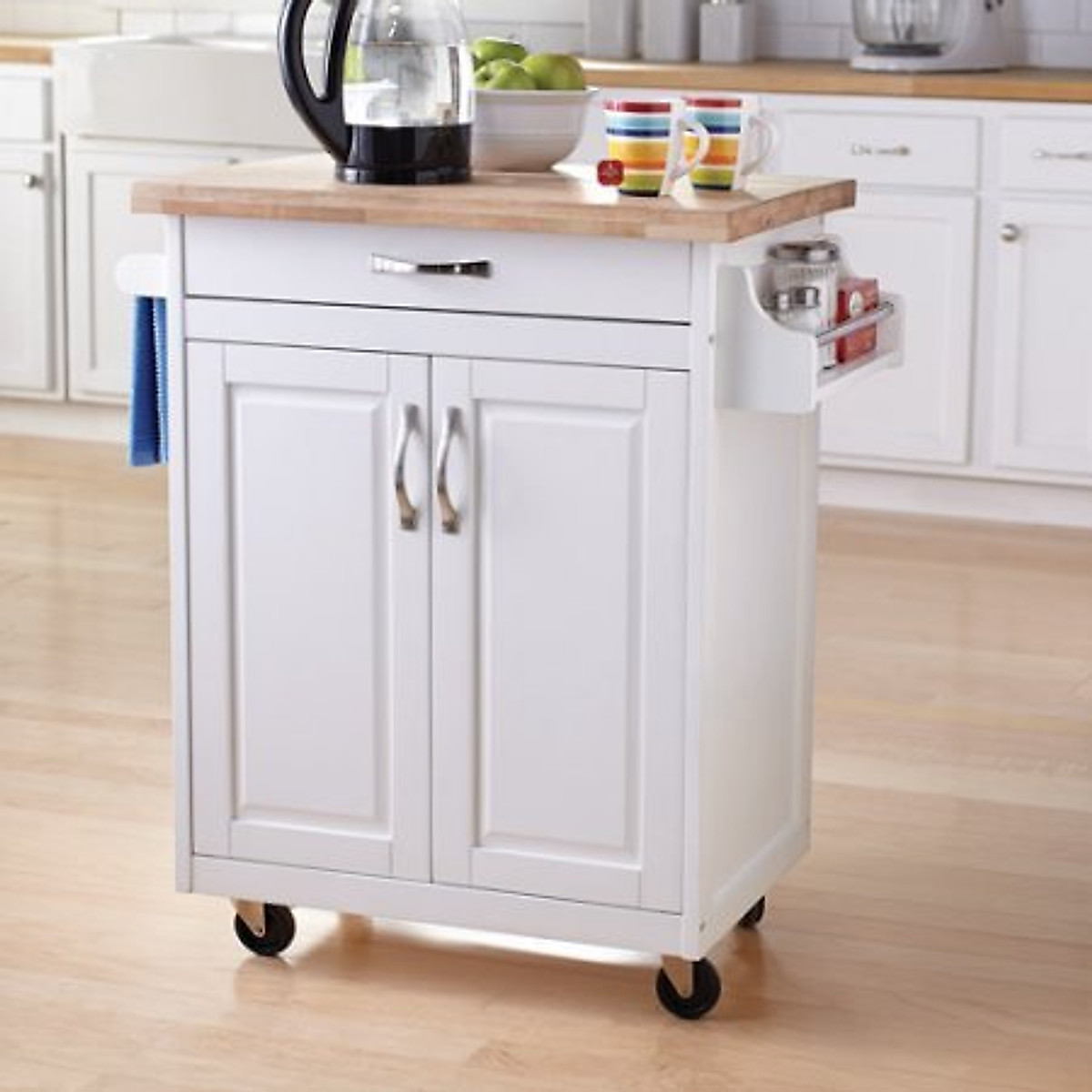 Kitchen Cart Rolling Island Storage Unit Cabinet Utility Portable Home Microwave Wheels Butcher Wood Top Drawer Shelf