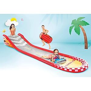 Intex 57167EP 18.5 Foot Long Inflatable Racing Fun Water Slide Track with 2 Surf Car Riders and Built-in Sprayer for Ages 6 and Up