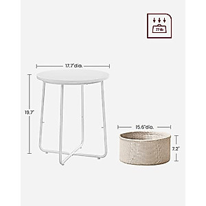 VASAGLE Small Round Side End Table, Modern Nightstand with Fabric Basket, Classic White, Sand Beige, 1 Count