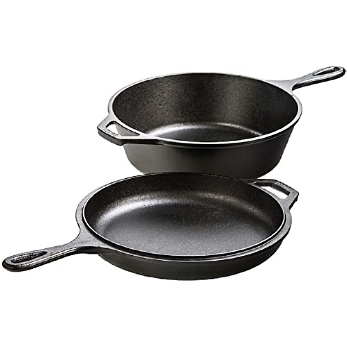 Lodge LCC3 Pre-Seasoned Cast-Iron Combo Cooker, 3.2-Quart and Lodge SCRAPERPK Durable Polycarbonate Pan Scrapers, Red and Black, 2-Pack Bundle