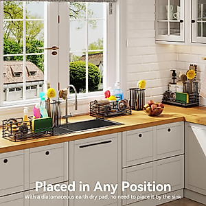 Yofidra Kitchen Sink Caddy: Sink Sponge with Instant Drying Stone, Metal Stainless Steel Dish Sponge Holder Basket for Sponges, Scrubbers, Soap, 9.5" X 5.5" X 5.7" Sink Box Organizer